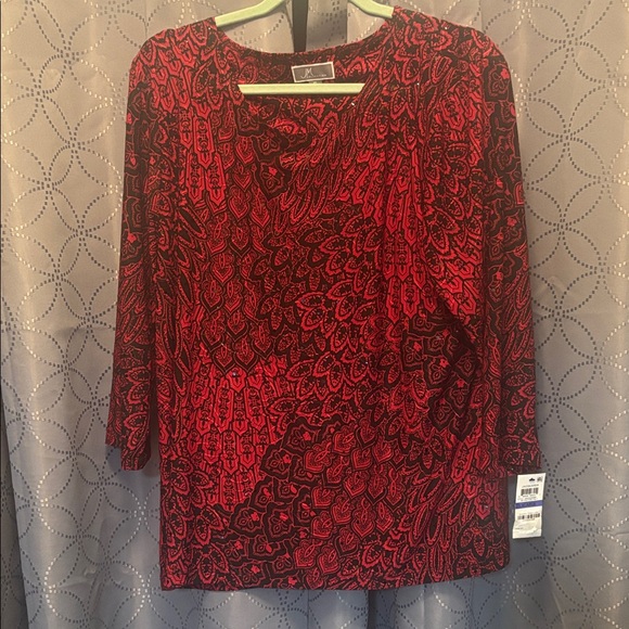 JM Collection | Tops | Jm Collection Red And Black Patterned Blouse ...